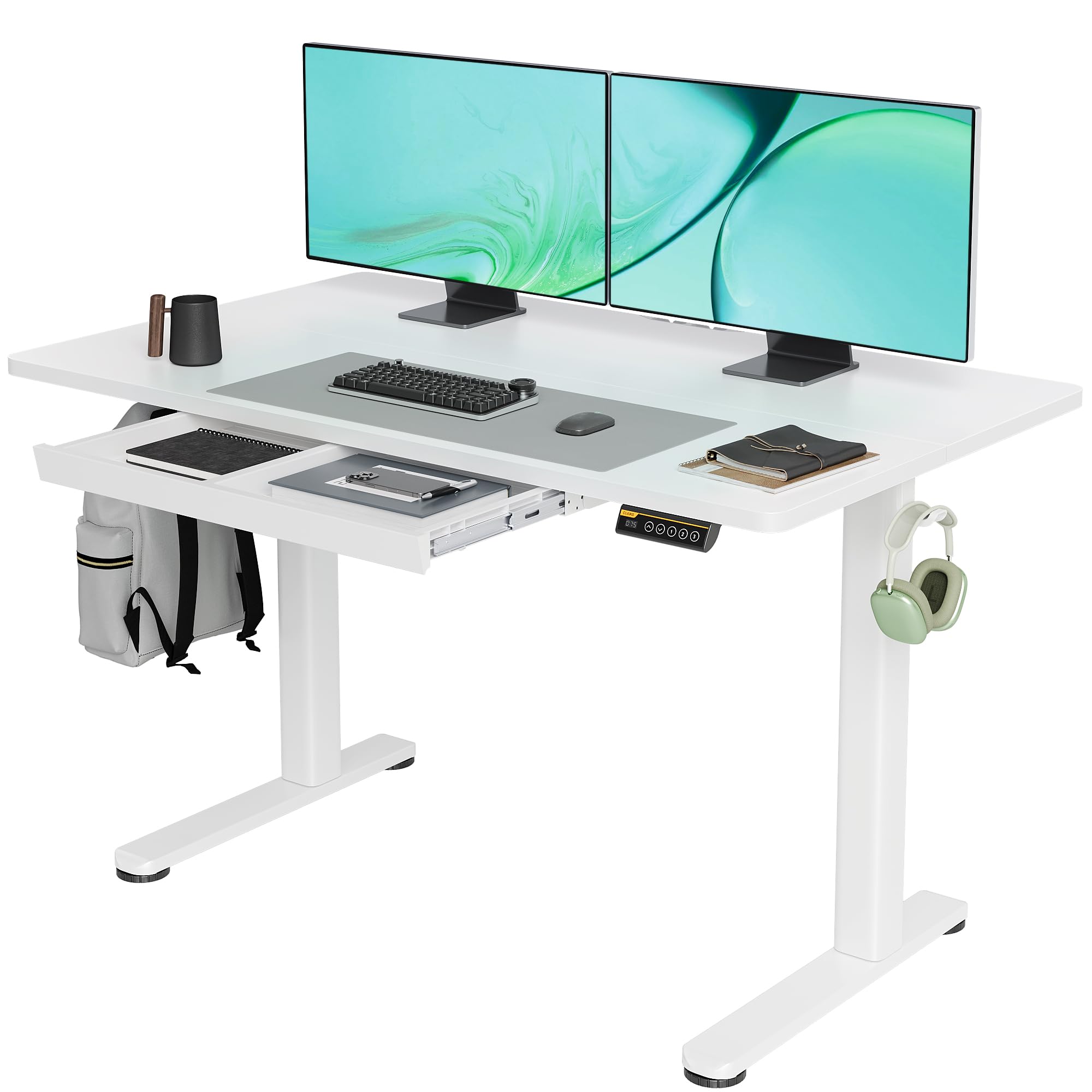Claiks Standing Desk with Drawers, Stand Up Electric Standing Desk Adjustable Height, Sit Stand Desk Computer Workstation, 48 Inch, White