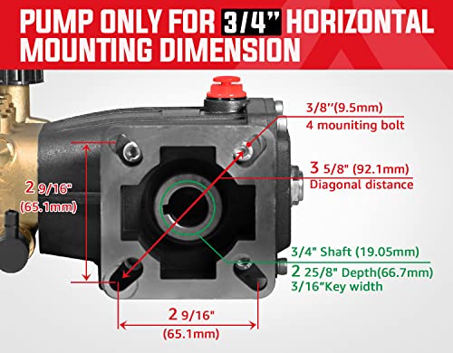 YAMATIC Horizontal Triplex Pressure Washer Pump 3/4" Shaft 3300 PSI @ 3.0 GPM 5.5-8 HP Replacement for Most Brand Honda Simpson 90036 90039 and More