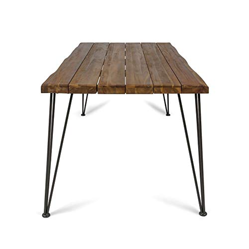 Christopher Knight Home Kama Patio Dining, Rectangular, 72", Acacia Wood Table Top, Rustic Iron Hairpin Legs, Teak Finish, Metal