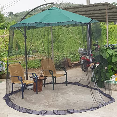 7.5-11ft Black Patio Umbrella Mosquito Netting, with Double Zipper Door, Polyester Mesh Net Screen Universal for Almost Outdoor Market Table Umbrellas & Cantilever Offset Hanging Umbrella w/Tilt