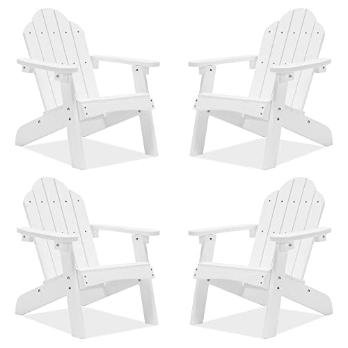 LUE BONA Kids Adirondack Chairs Set of 4, White Poly Lumber Plastic Adirondack Outdoor Chair, Toddler Patio Chair for Fire Pit, Balcony, Backyard