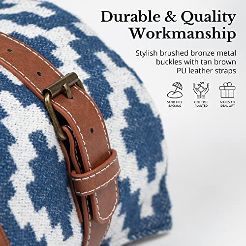 Komorebi Large Outdoor Waterproof Picnic Blanket (78"x59") 100% Cotton | Leather Carrier | Soft Diamond Jacquard Picnic Mat for up to 4 Adults (Blue/White)