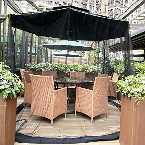 7.5-11ft Black Patio Umbrella Mosquito Netting, with Double Zipper Door, Polyester Mesh Net Screen Universal for Almost Outdoor Market Table Umbrellas & Cantilever Offset Hanging Umbrella w/Tilt