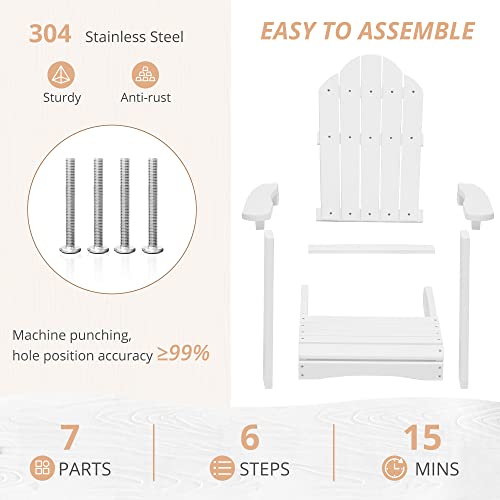 LUE BONA Kids Adirondack Chairs Set of 4, White Poly Lumber Plastic Adirondack Outdoor Chair, Toddler Patio Chair for Fire Pit, Balcony, Backyard