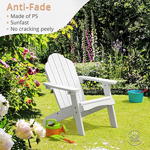 LUE BONA Kids Adirondack Chairs Set of 4, White Poly Lumber Plastic Adirondack Outdoor Chair, Toddler Patio Chair for Fire Pit, Balcony, Backyard