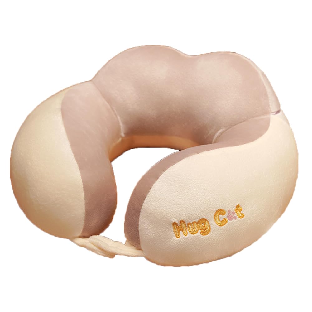 Flush of Dawn Cartoon U Neck Pillow Soft Portable Travel U Pillow Office Car Head Pillow Cushion Airplane U Shaped Pillow (30×30×12CM/11.8"×11.8"×4.72", Gray)