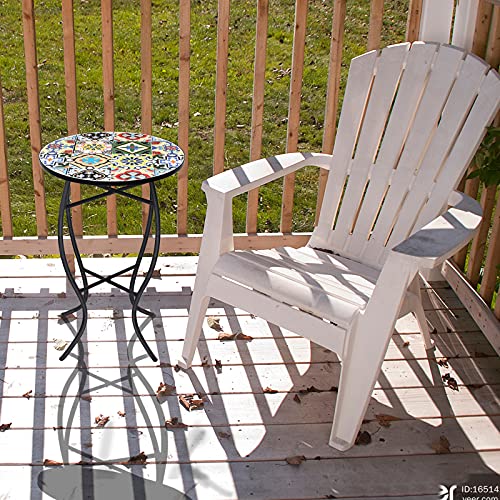 VCUTEKA Outdoor Mosaic Side Table - Small Patio Table Coffee Table Outside Accent Table Round End Plant Table for Bistro Balcony Porch Outdoor Benches 14''