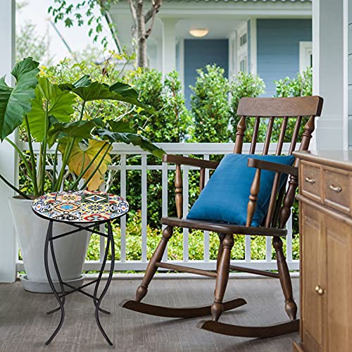 VCUTEKA Outdoor Mosaic Side Table - Small Patio Table Coffee Table Outside Accent Table Round End Plant Table for Bistro Balcony Porch Outdoor Benches 14''