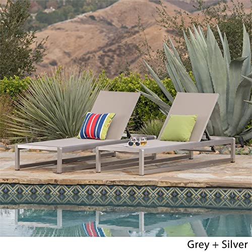 Christopher Knight Home California Outdoor Mesh Chaise Lounge with Aluminum Frame, 2-Pcs Set, Grey / Silver