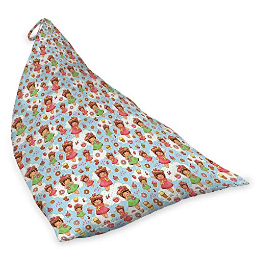 Ambesonne Anime Lounger Chair Bag, Little Girls with Fruit Waffle Hats Cookies Donuts and Cupcakes Yummy Pastries, High Capacity Storage with Handle Container, Lounger Size, Multicolor