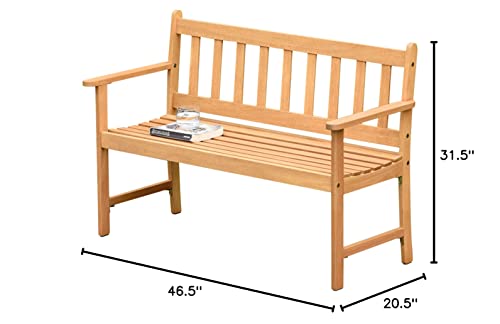 Brampton Omaha 2-Seat Capacity Patio Wood Bench | Teak Finish | Ideal for Outdoors and Indoors, Light Brown