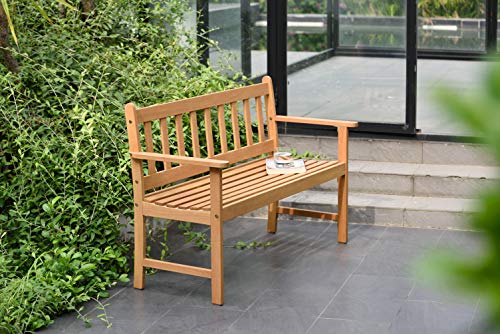 Brampton Omaha 2-Seat Capacity Patio Wood Bench | Teak Finish | Ideal for Outdoors and Indoors, Light Brown