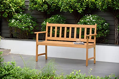 Brampton Omaha 2-Seat Capacity Patio Wood Bench | Teak Finish | Ideal for Outdoors and Indoors, Light Brown