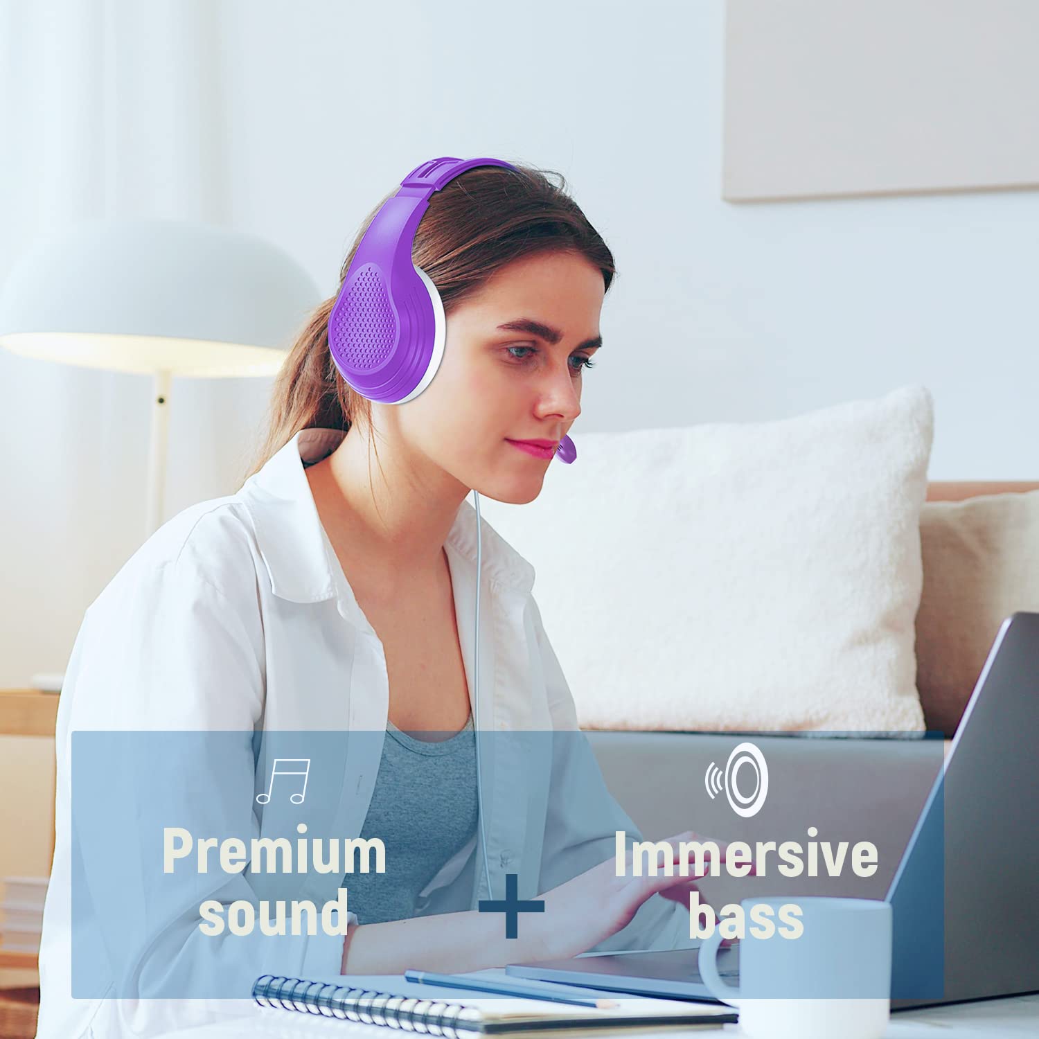 Anivia Computer Headsets Over Ear Headphones Wired Gaming Headset with Mic for PC Mac PS4 PS5 Xbox One, Stereo Surround Sound, Purple