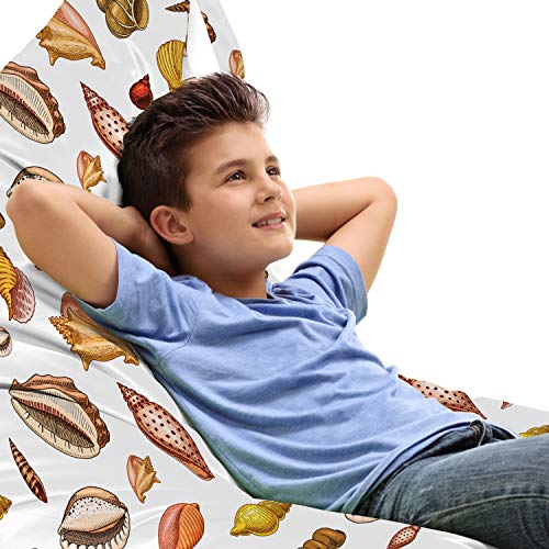 Ambesonne Nautical Lounger Chair Bag, Retro Style Hand Drawn Like Depiction of Different Forms of Sea Shells, High Capacity Storage with Handle Container, Lounger Size, White and Multicolor