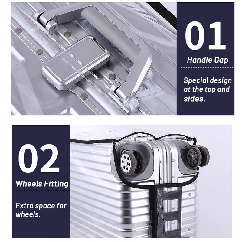 Clear Suitcase Cover - 20 22 24 26 28 30 Inch Suitcase Covers - PVC Waterproof Luggage Cover - Top and Side Handle Gap Suitcase Protector (22 Inch)