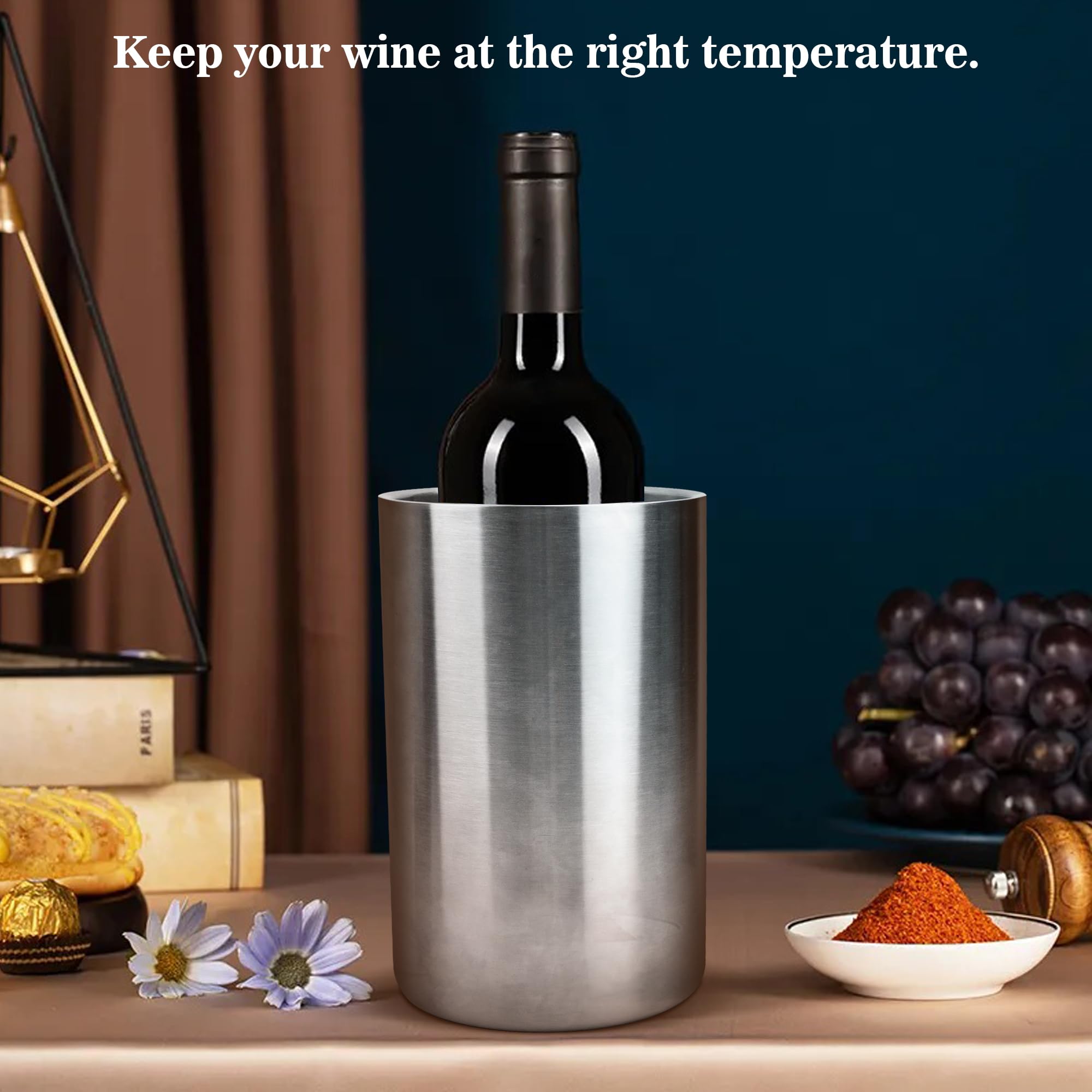 Wine Bottle Chiller, Stainless Steel Wine Cooler Bucket with Ice Pack White Wine Bottle and Champagne, Perfect Wine Accessories for Wine Lovers