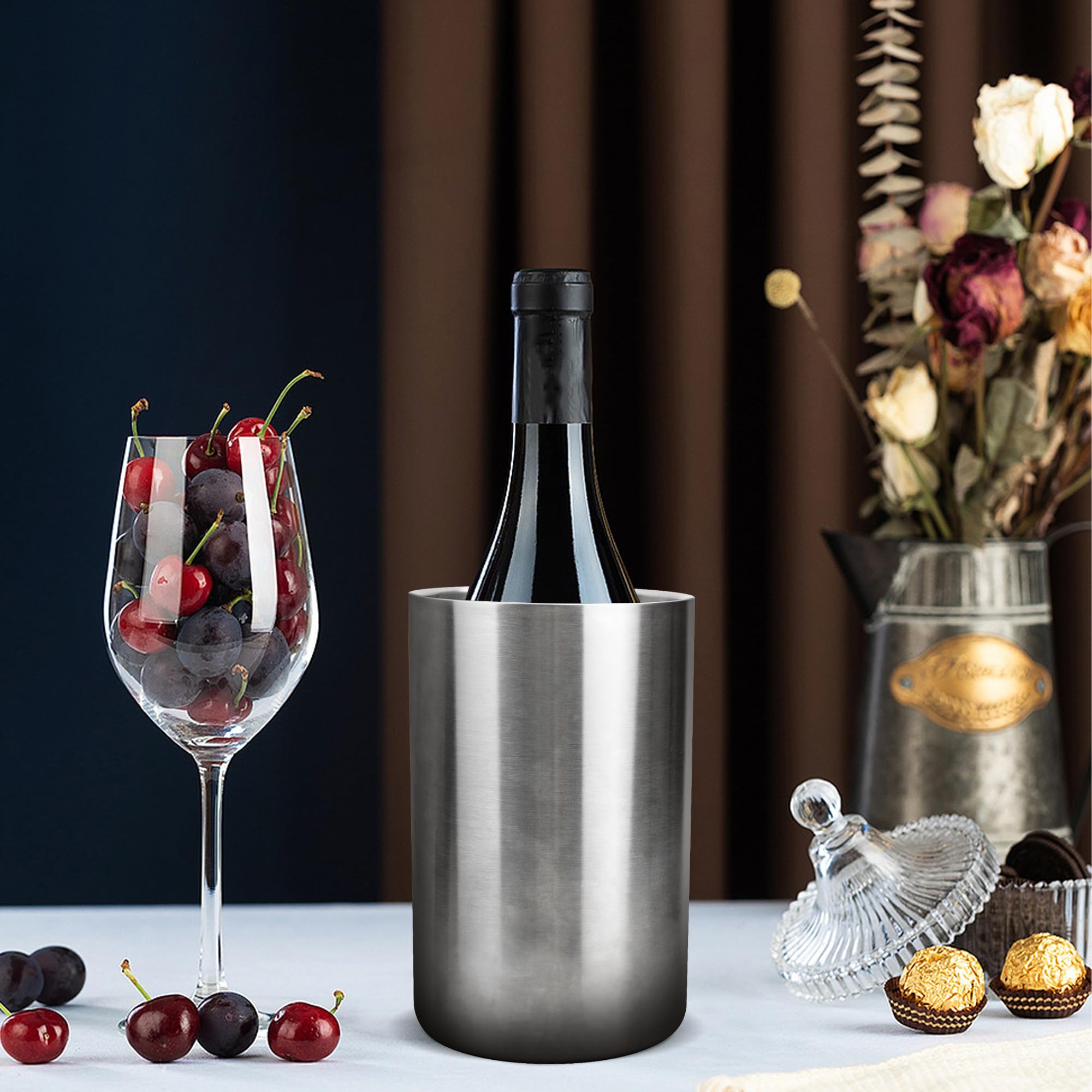 Wine Bottle Chiller, Stainless Steel Wine Cooler Bucket with Ice Pack White Wine Bottle and Champagne, Perfect Wine Accessories for Wine Lovers