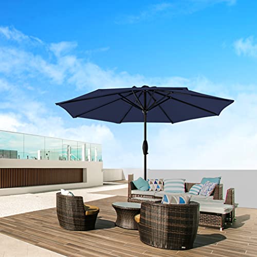 SERWALL 11 FT Patio Umbrella Outdoor Table Umbrella - Large Market Umbrella with 8 Sturdy Ribs, Crank for Garden, Lawn, Market, Pool, Deck, Backyard (Navy)