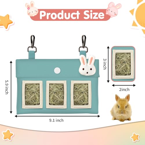 Rabbit Hay Feeder, Bunny Hay Bag for Rabbits,Rabbit Feeder Fabric Bag Feeder Storage Bag,3 Holes Cotton Canvas Fabric Hanging Hay Feeder Bag for Small Animal,Hay Guinea Pig(Macaron Green)