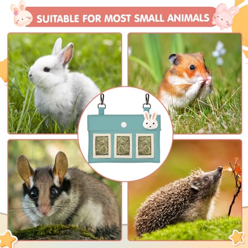 Rabbit Hay Feeder, Bunny Hay Bag for Rabbits,Rabbit Feeder Fabric Bag Feeder Storage Bag,3 Holes Cotton Canvas Fabric Hanging Hay Feeder Bag for Small Animal,Hay Guinea Pig(Macaron Green)