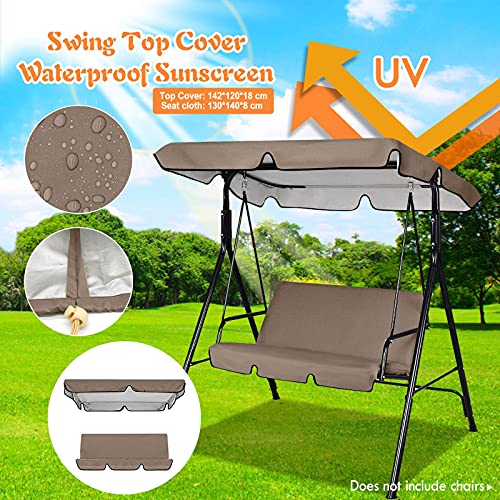 Patio Swing Canopy Cover Set - Swing Replacement Top Cover + Swing Cushion Cover for 3 Seater Swing Waterproof Dustproof, Only Cover