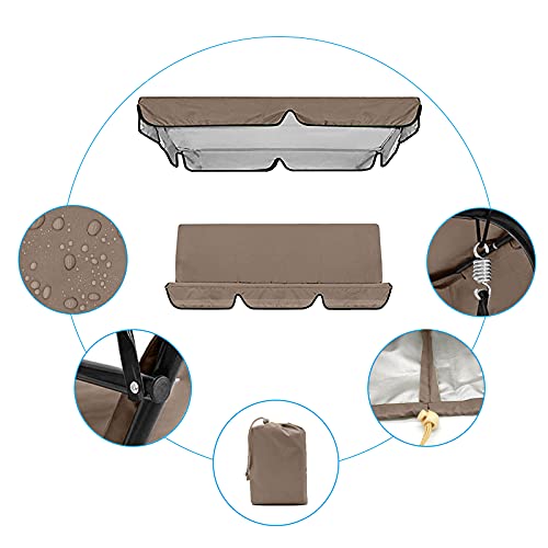 Patio Swing Canopy Cover Set - Swing Replacement Top Cover + Swing Cushion Cover for 3 Seater Swing Waterproof Dustproof, Only Cover