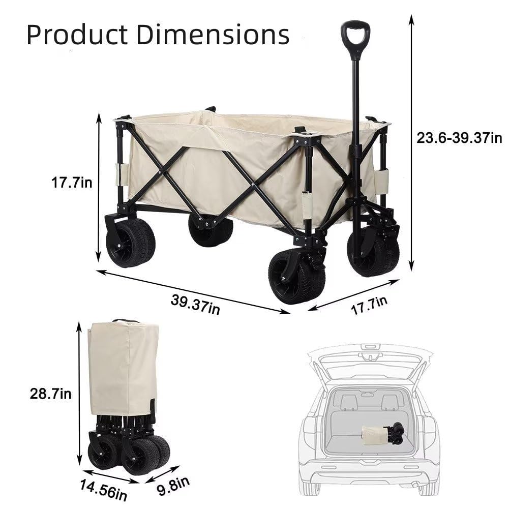 Collapsible Wagon Cart, Portable Folding Wagon,600D Oxford Cloth Heavy Duty Utility Large Capacity Outdoor Beach Wagon for Beach, Sports,Shopping,Outdoor Activities,Camping,White