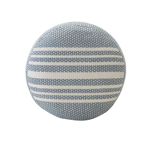LR Home Simple Stripe Indoor Outdoor Pouf, Blue/White/Pink/Black, 20" x 20" x 20"