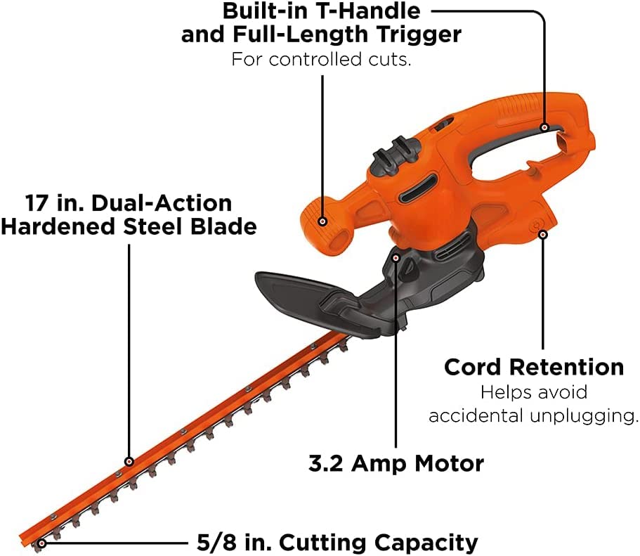 Black Electric Hedge Trimmer, 17-Inch (BEHT150)