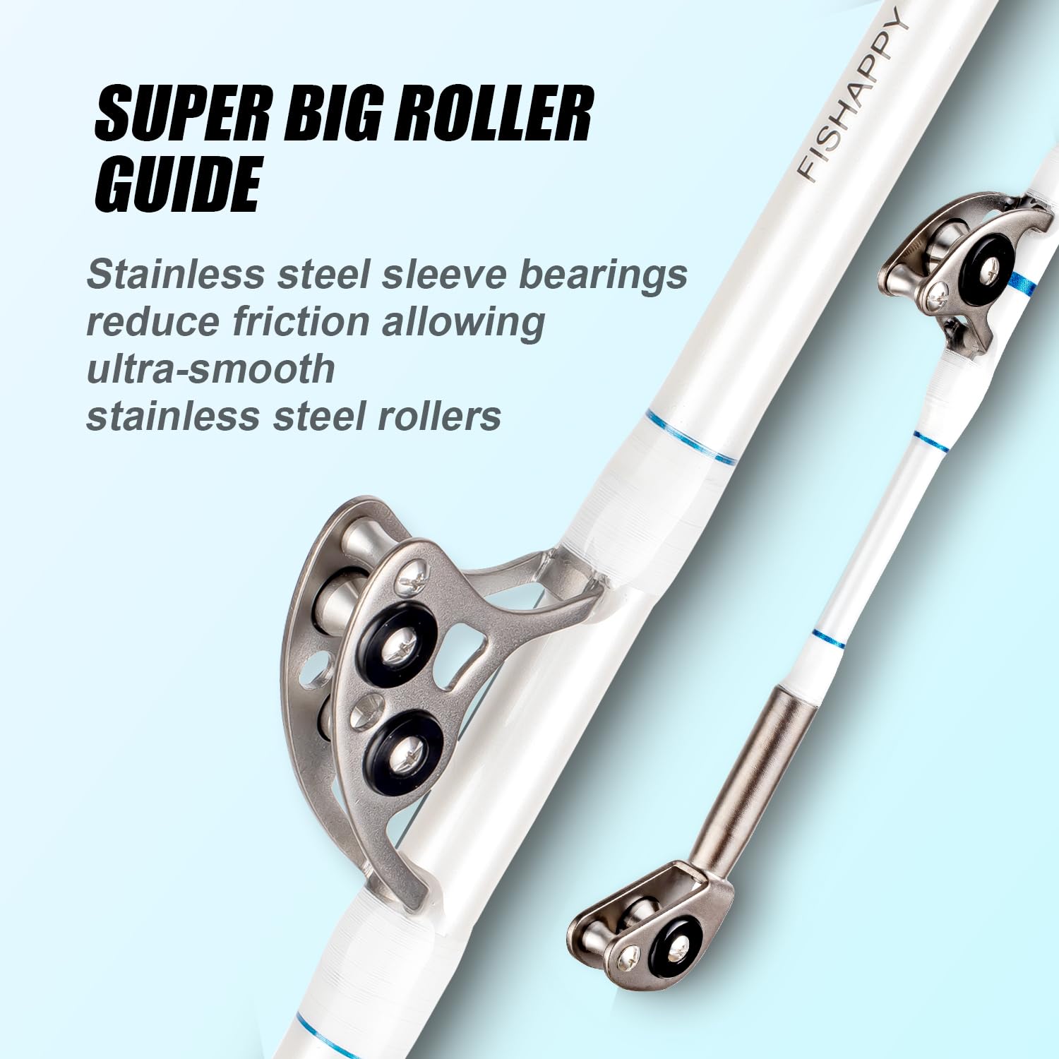 FISHAPPY Saltwater Offshore Bent Butt Heavy Trolling Fishing Rod Big Game Conventional Boat Fishing Rod with Roller Guides 6' (6' - 80-150lbs - Bent Butt II)