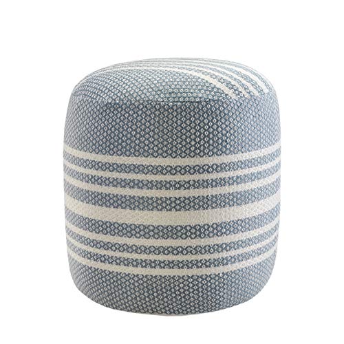 LR Home Simple Stripe Indoor Outdoor Pouf, Blue/White/Pink/Black, 20" x 20" x 20"