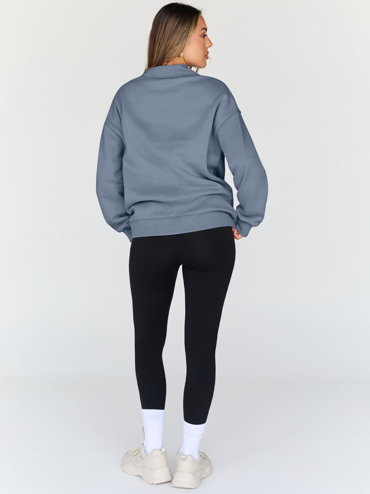 Trendy Queen Womens Oversized Sweatshirts Turtleneck Pullover Long Sleeve Hoodies Tops Fall Fashion Outfits 2025 Clothes GreyBlue M