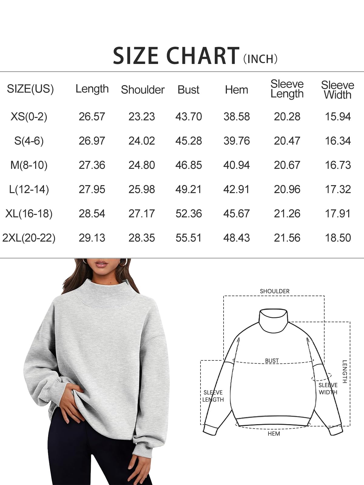 Trendy Queen Womens Oversized Sweatshirts Turtleneck Pullover Long Sleeve Hoodies Tops Fall Fashion Outfits 2025 Clothes GreyBlue M