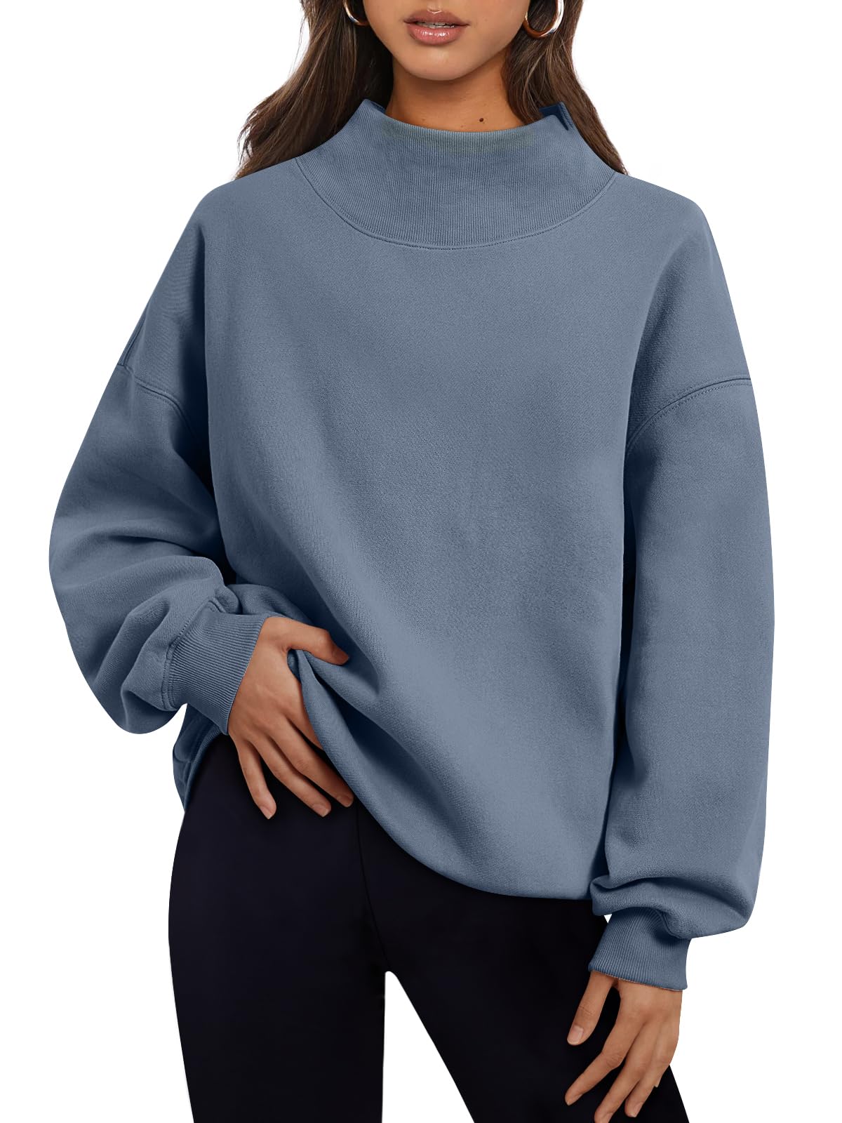 Trendy Queen Womens Oversized Sweatshirts Turtleneck Pullover Long Sleeve Hoodies Tops Fall Fashion Outfits 2025 Clothes GreyBlue M