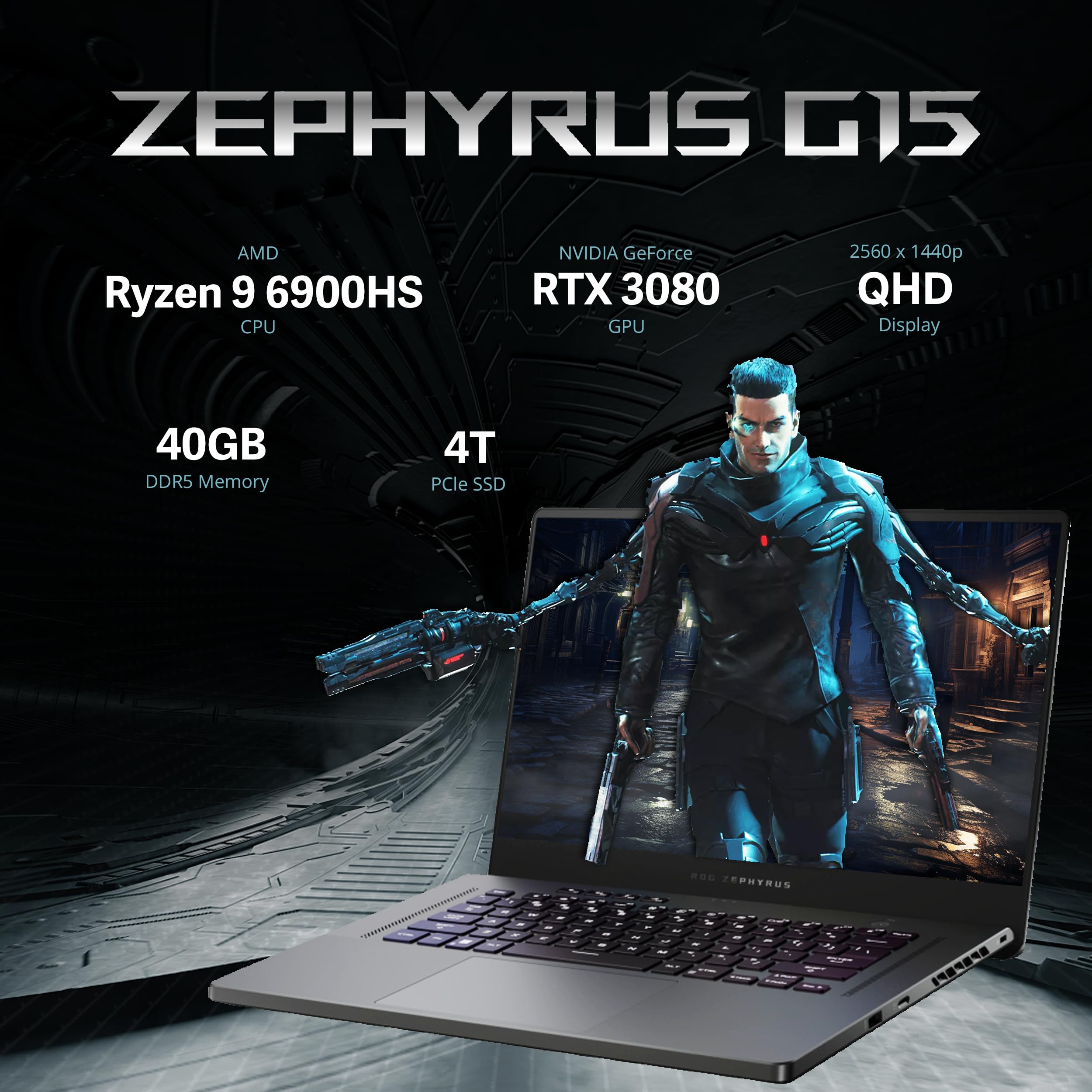 asus Zephyrus G15 15.6'' 240Hz QHD Gaming Laptop, AMD Ryzen 9 6900HS, GeForce RTX 3080 8GB GDDR6, 40GB DDR5 RAM, 4TB PCIe SSD, Backlit Keyboard, HD Webcam, Win 11 Pro, Gray, 32GB USB Card