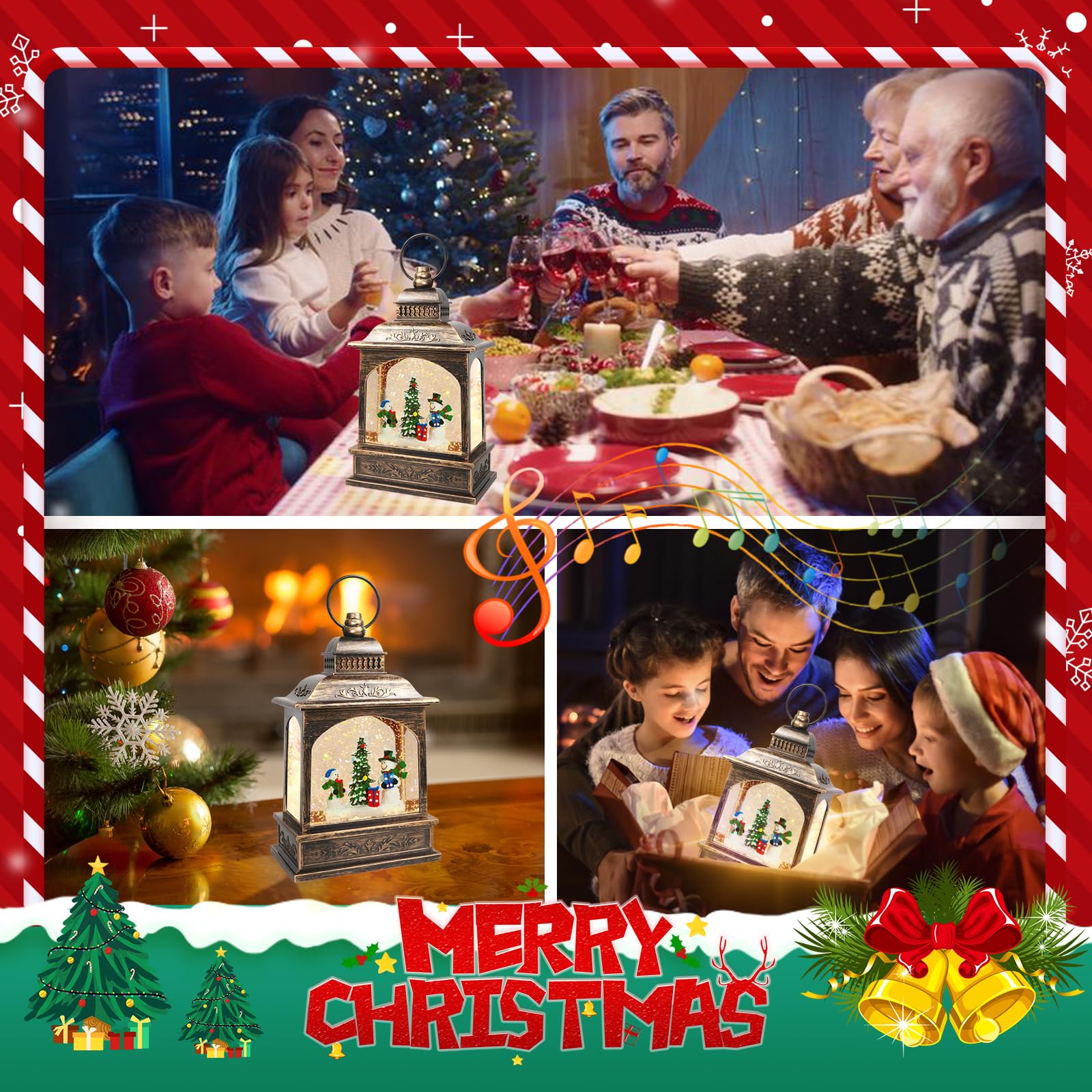 Christmas Snowman Snow Globe, Snowman Musical Lantern with 6 Hour Timer USB Lined/Battery Operated Retro Style Holiday Glitter Globe for Xmas Indoor Decoration and Santa Gifts