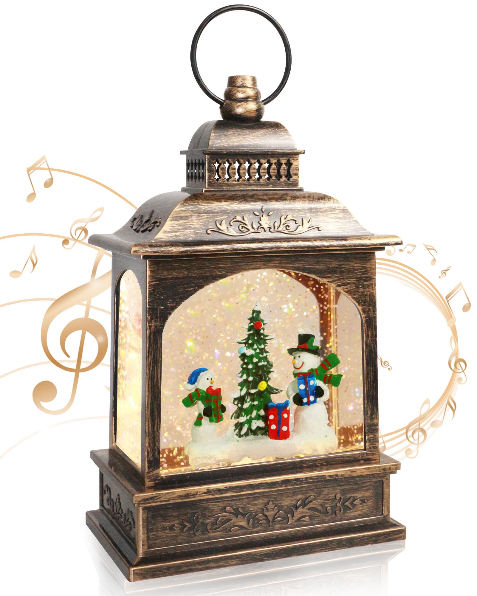 Christmas Snowman Snow Globe, Snowman Musical Lantern with 6 Hour Timer USB Lined/Battery Operated Retro Style Holiday Glitter Globe for Xmas Indoor Decoration and Santa Gifts