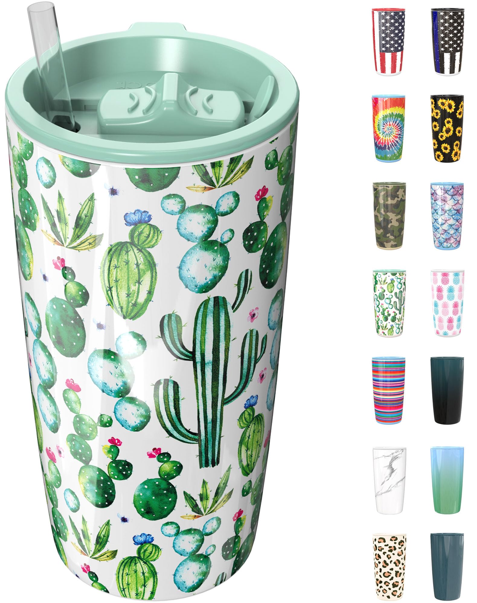 TILUCK 20oz Coffee Tumbler with Lid and Straw, Stainless Steel Double Wall Vacuum Insulated Travel Mug, Coffee Tumbler Water Cup with Leak Proof Lid (Cactus)