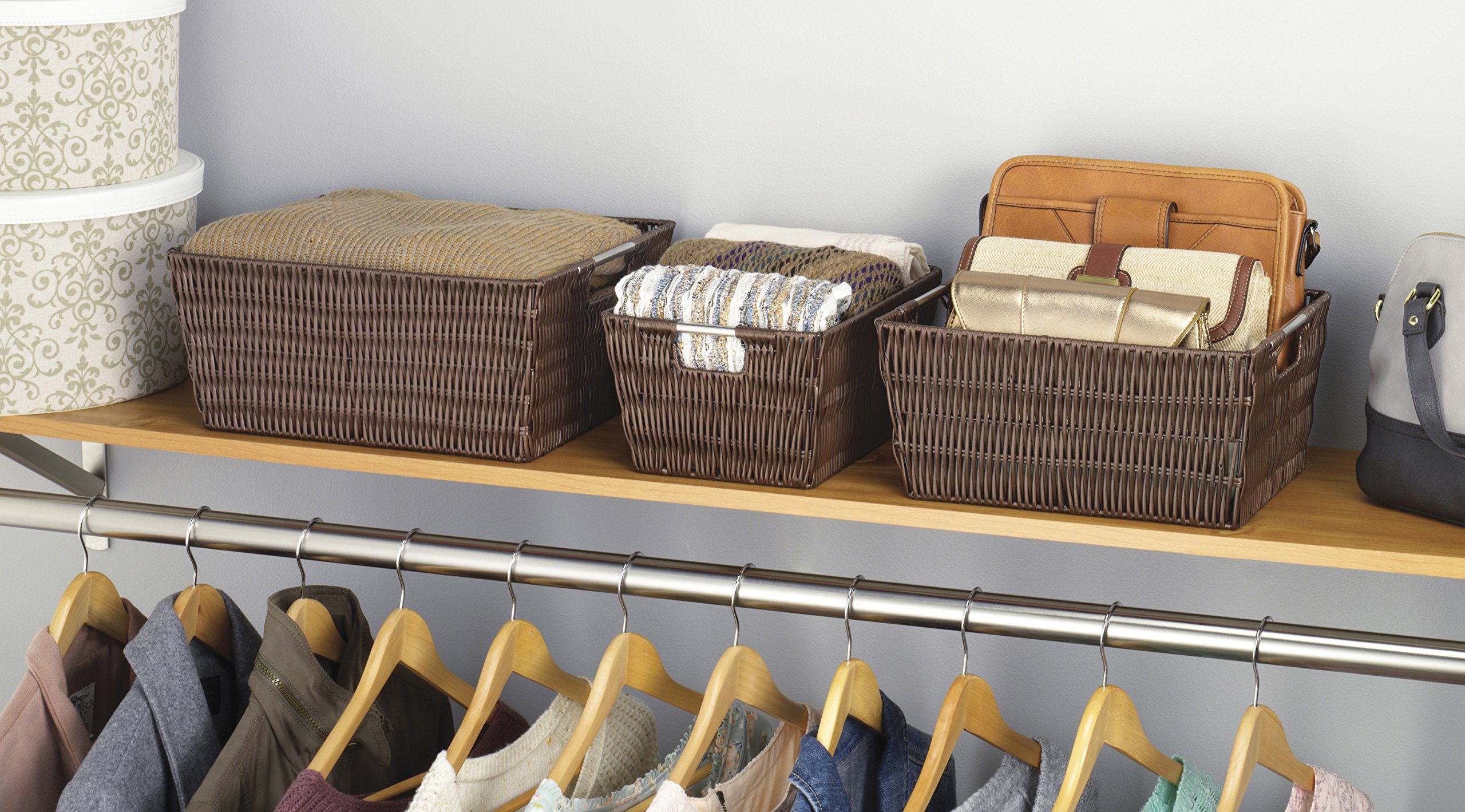 Whitmor Rattique Java Set of 3 Pieces Storage Baskets -Small (8.5"x11.4"x5.5"), Medium (9.8"x13"x6") and Large (11.4"x14.6"x6.5")