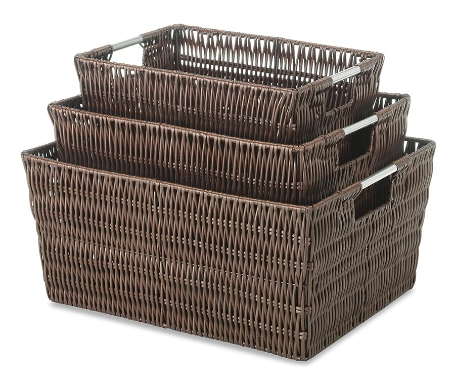 Whitmor Rattique Java Set of 3 Pieces Storage Baskets -Small (8.5"x11.4"x5.5"), Medium (9.8"x13"x6") and Large (11.4"x14.6"x6.5")
