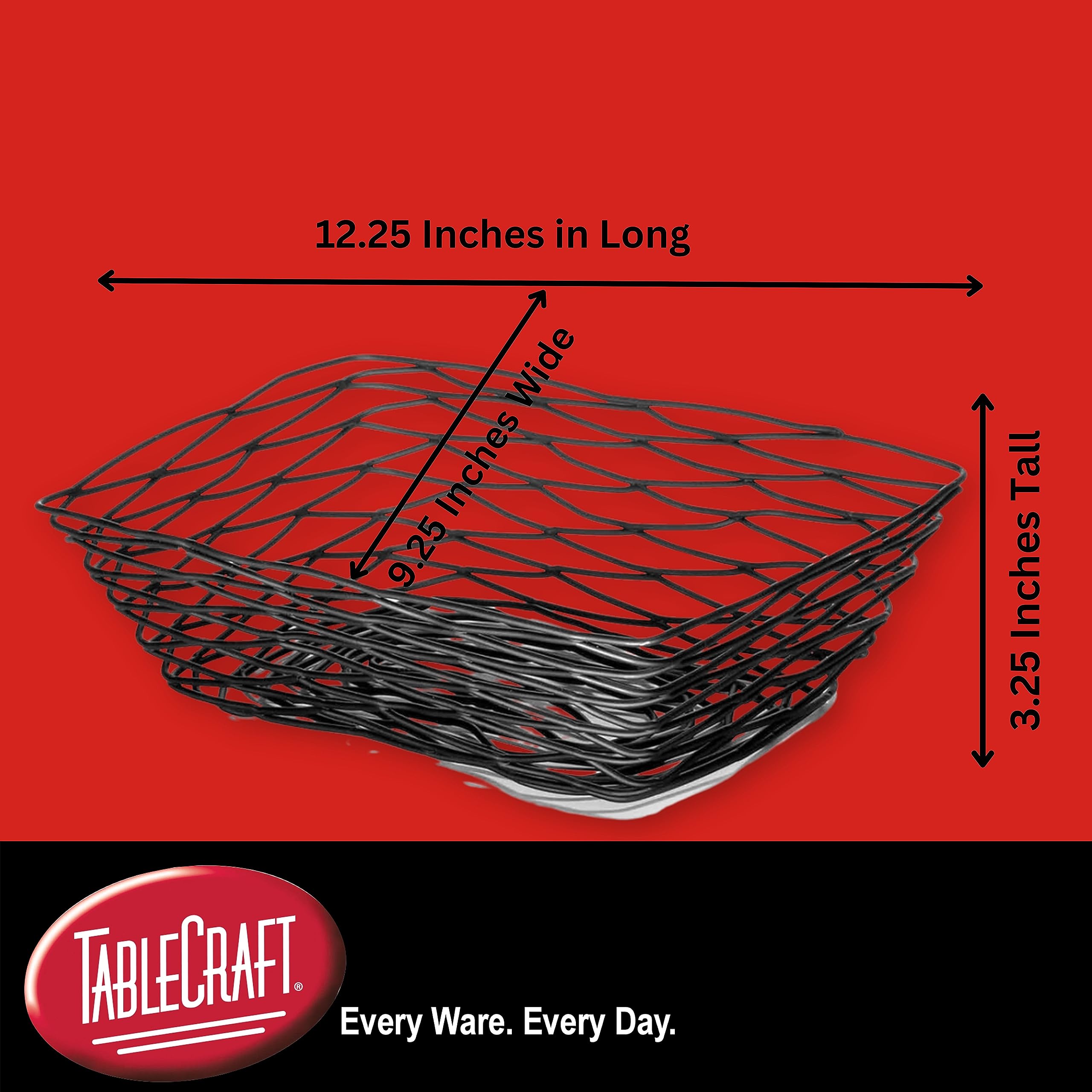 TableCraft Products BK17212 Basket, Rectangle, 12" x 9" x 3.5", Black Metal