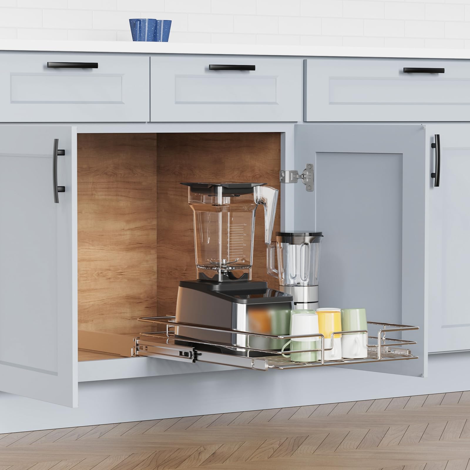 ROOMTEC Pull Out Cabinet Organizer(14"W x 21"D),Heavy Duty Slide Out Shelves,Pull out Drawers for Kitchen Cabinet,Base Cabinet Organization for Home, Kitchen, Bathroom