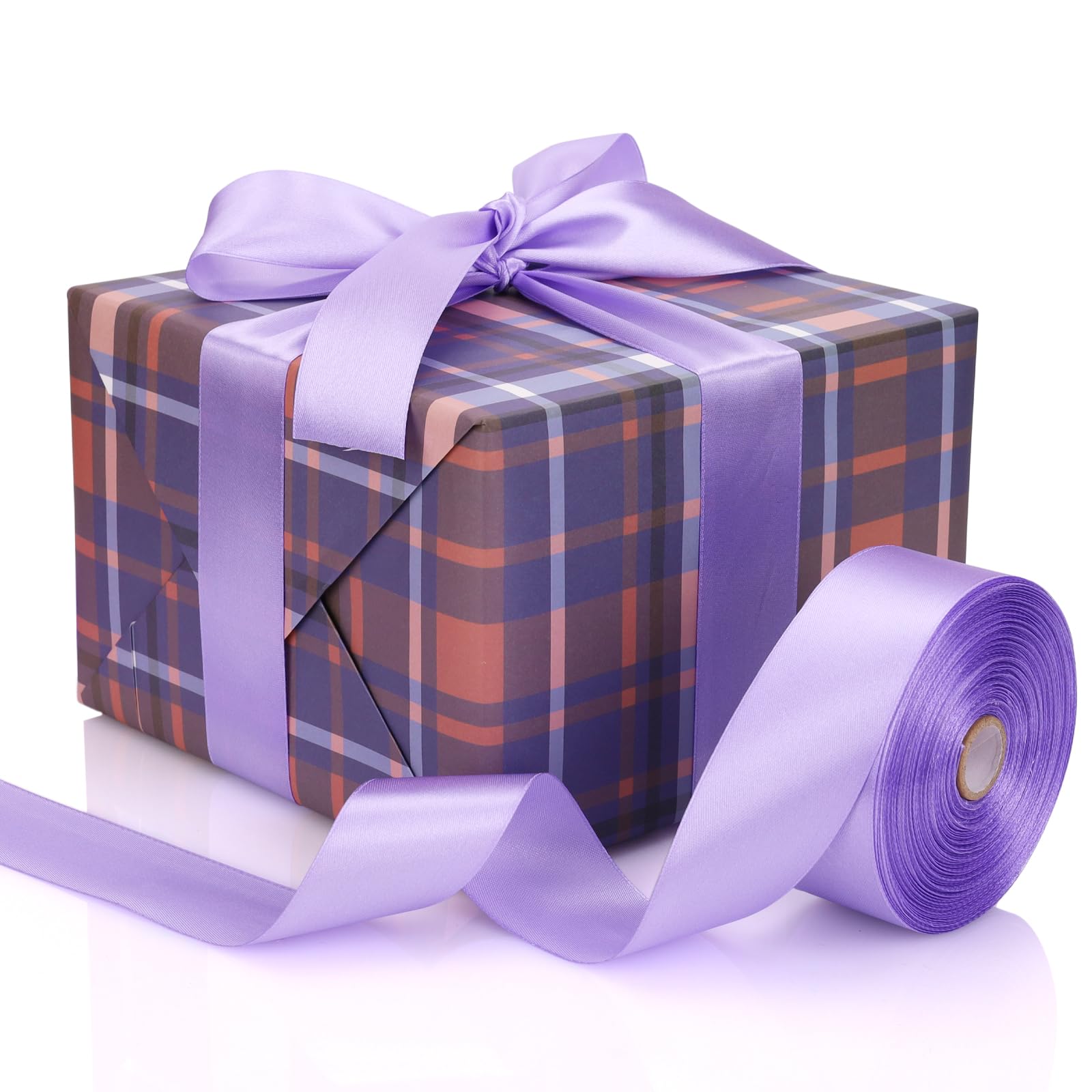 Baocuan 1-1/2 inch Coral Purple Satin Ribbon 50 Yards Solid Fabric Ribbons Roll for Wedding Invitations, Bridal Bouquets, Sewing, Party Decorations, Gift Wrapping and More