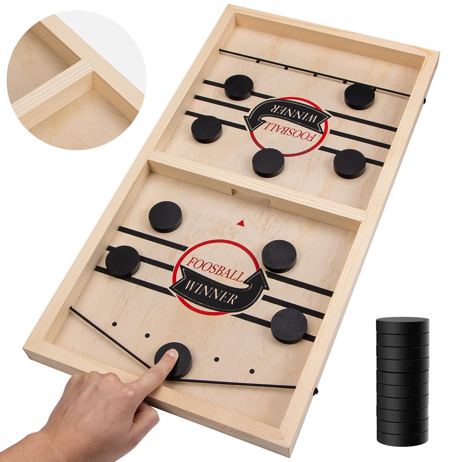 Large Fast Sling Puck Game - Super Sling Puck Board Games for a Family Game Night & Party with Friends | Wooden Hockey Table | Foosball Winner Rapid Battle Speed String Puck Game