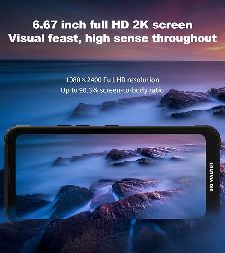 Big Walnut Rugged Smartphone, B1 Unlocked 5G Cell Phone with PTT Button, Android 12, IP68 Waterproof, 4GB+64GB, 8000mAh Battery, 64MP Main Cam,24MP Night Vision,120dB Loudspeaker, Dual SIM, NFC