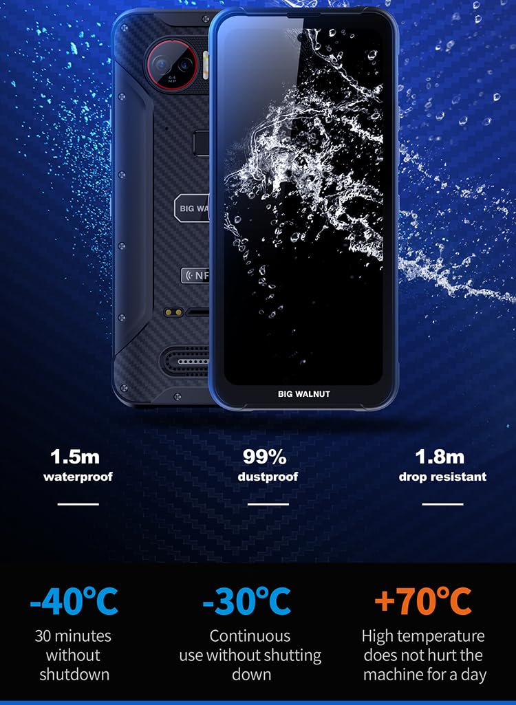 Big Walnut Rugged Smartphone, B1 Unlocked 5G Cell Phone with PTT Button, Android 12, IP68 Waterproof, 4GB+64GB, 8000mAh Battery, 64MP Main Cam,24MP Night Vision,120dB Loudspeaker, Dual SIM, NFC