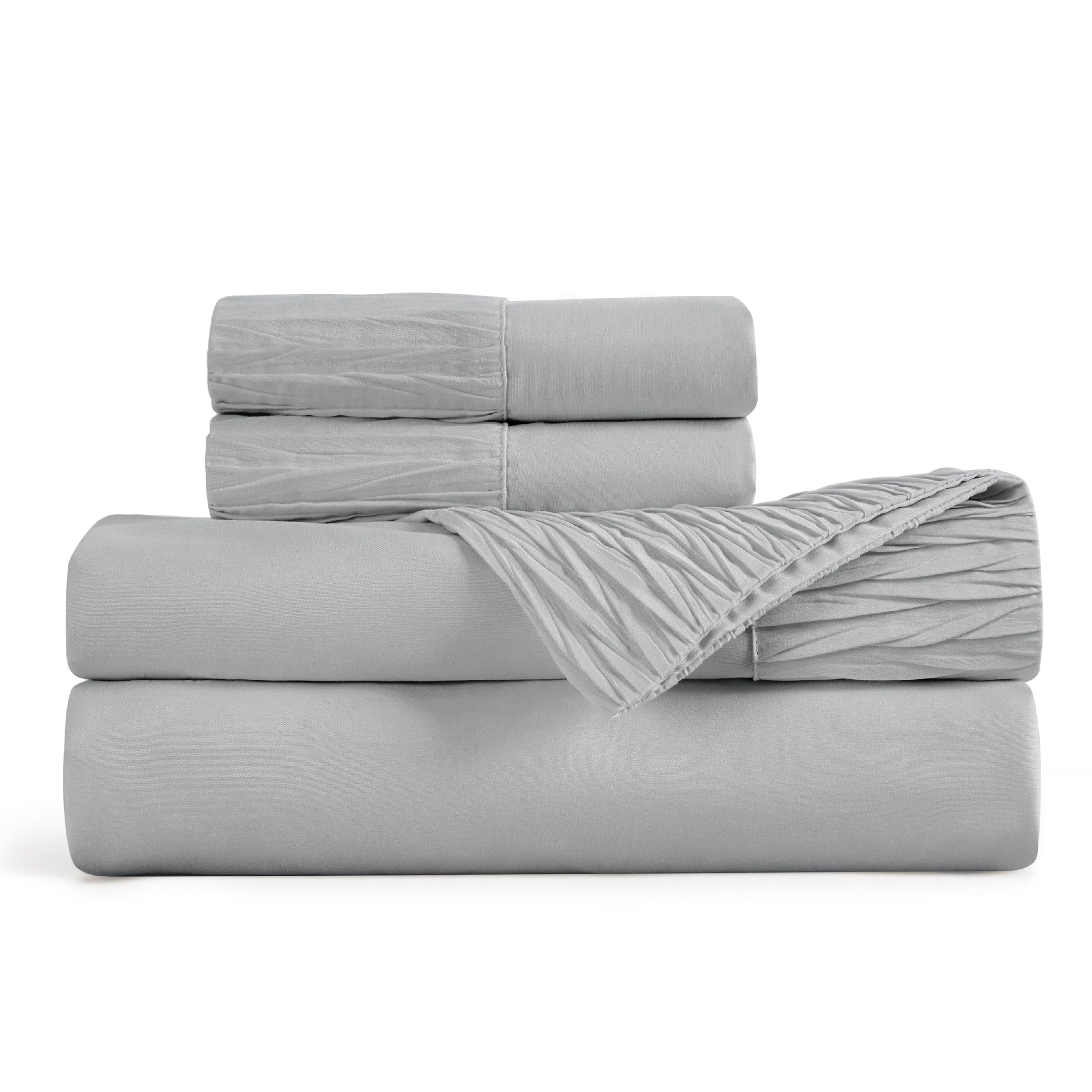 Bedsure Queen Sheet Set - 4 Pieces Soft Queen Size Sheets - Breathable & Cooling - Hotel Luxury - Easy Care Polyester Microfiber Bedding for Women, Men, Grey