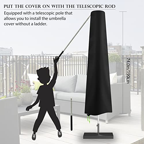 3 PCS Patio Umbrella Covers with 1 Push Rod - Waterproof Patio Parasol Covers with Zipper for 7ft to 11ft Outdoor Umbrellas