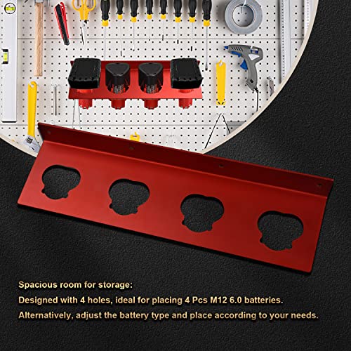 Battery Holder for Milwaukee M12,Battery Holder Battery Storage Holder for Milwaukee M12 6.0 Battery,High Strength Metal Wall Mount Rack With 4 Slots Perfect Organizers for Batteries Or Tools. (1)